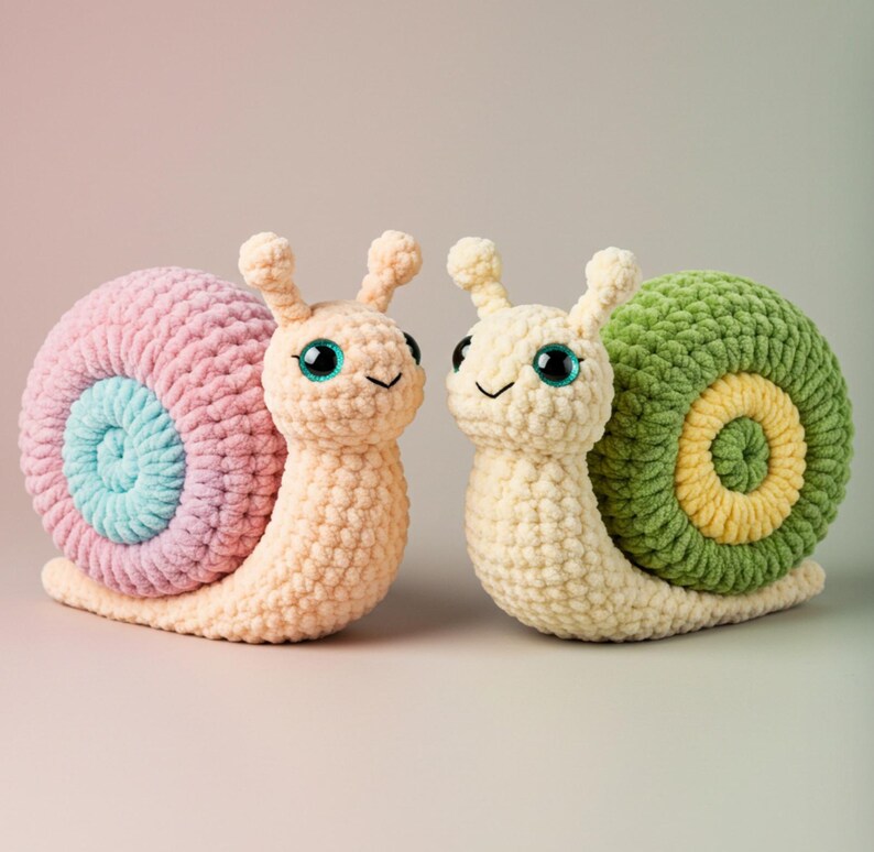 Handmade Snail Plush Set, Cute Crochet Garden Creatures, Amigurumi ...