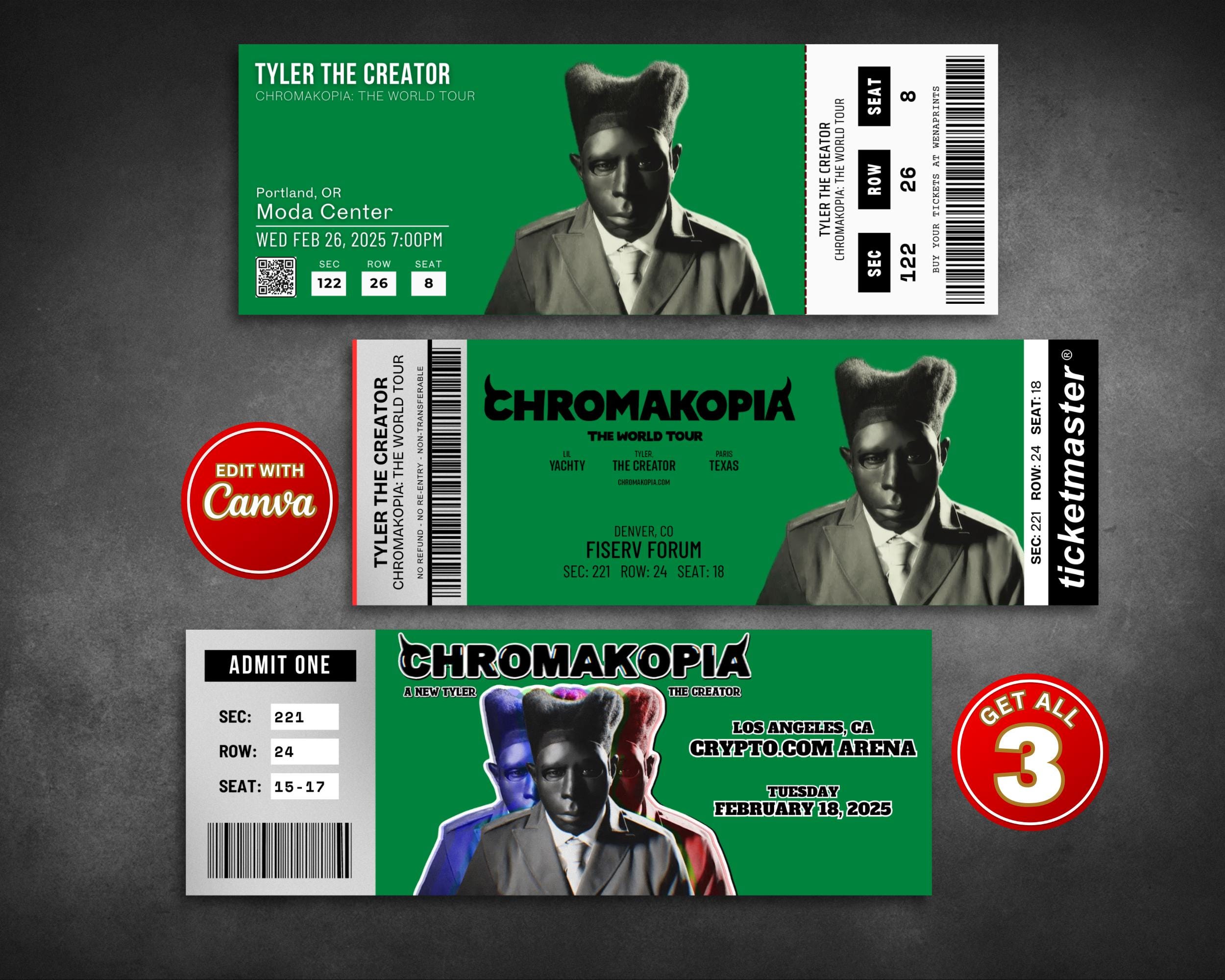 Editable Tyler the Creator Concert Ticket, Chromakopia the World Tour ...