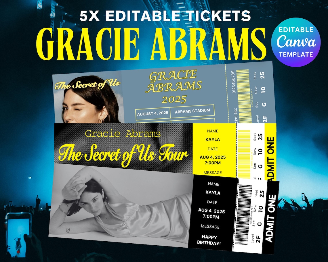 Editable Gracie Abrams Concert Ticket Template, Gracie Abrams the ...