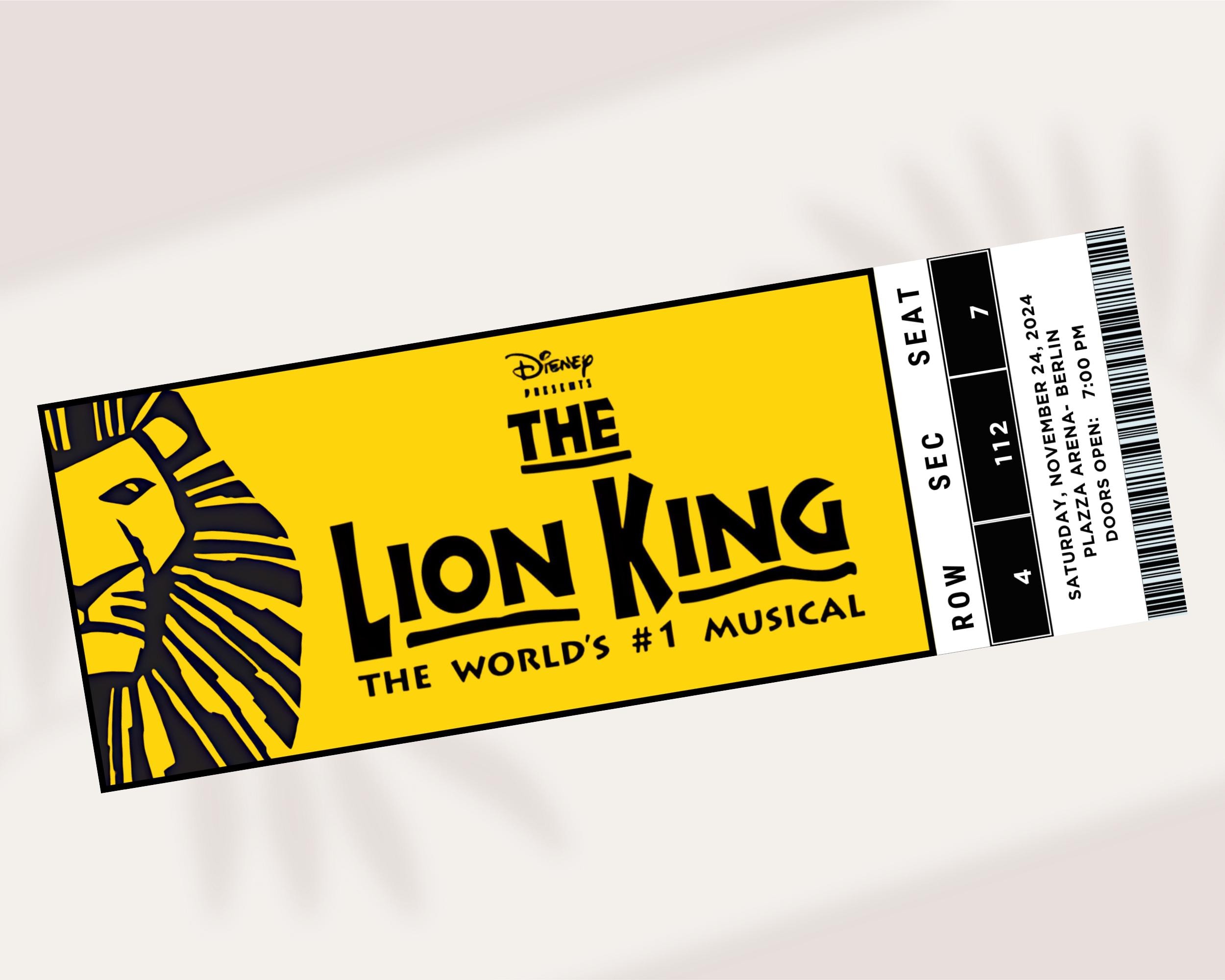 Printable Lion King Ticket, Editable Lion King Ticket, Musical Fake ...