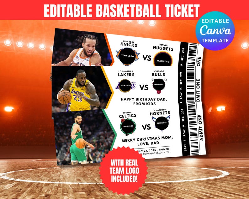 Editable Basketball Ticket, Surprise Gift Basketball Tickets, Event ...