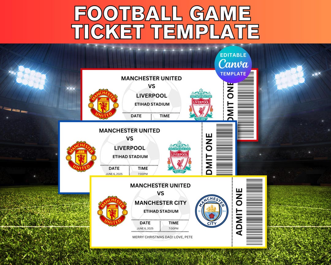 Editable Football Ticket, Printable Football Game Ticket, Football ...