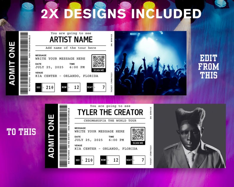 Concert Ticket Template, Editable DIY Event Ticket, Surprise Gift ...