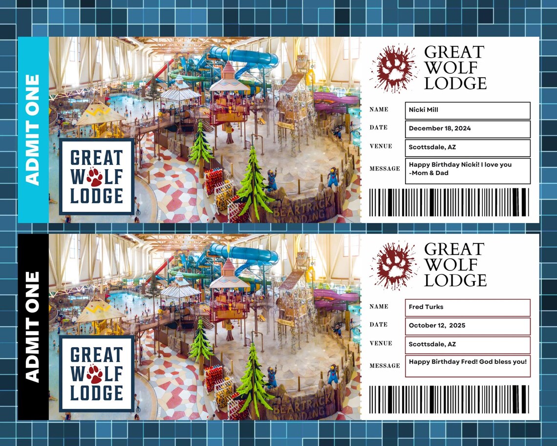 Editable Great Wolf Lodge Surprise Trip Gift Ticket, Amusement Park ...