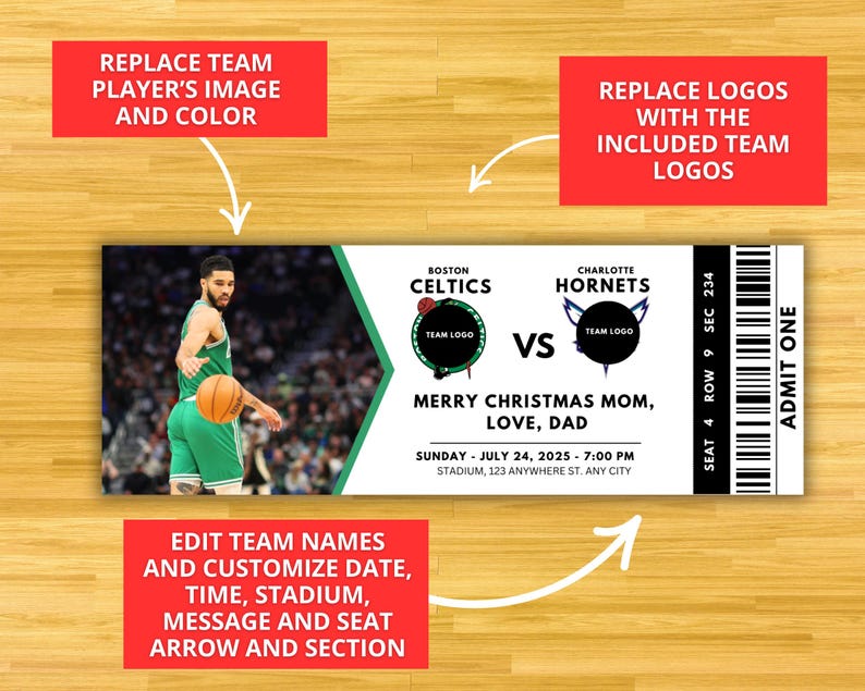 Editable Basketball Ticket, Surprise Gift Basketball Tickets, Event ...