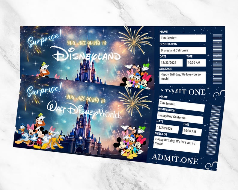 Editable Disneyland Ticket, Disneyworld Ticket, Surprise Reveal ...