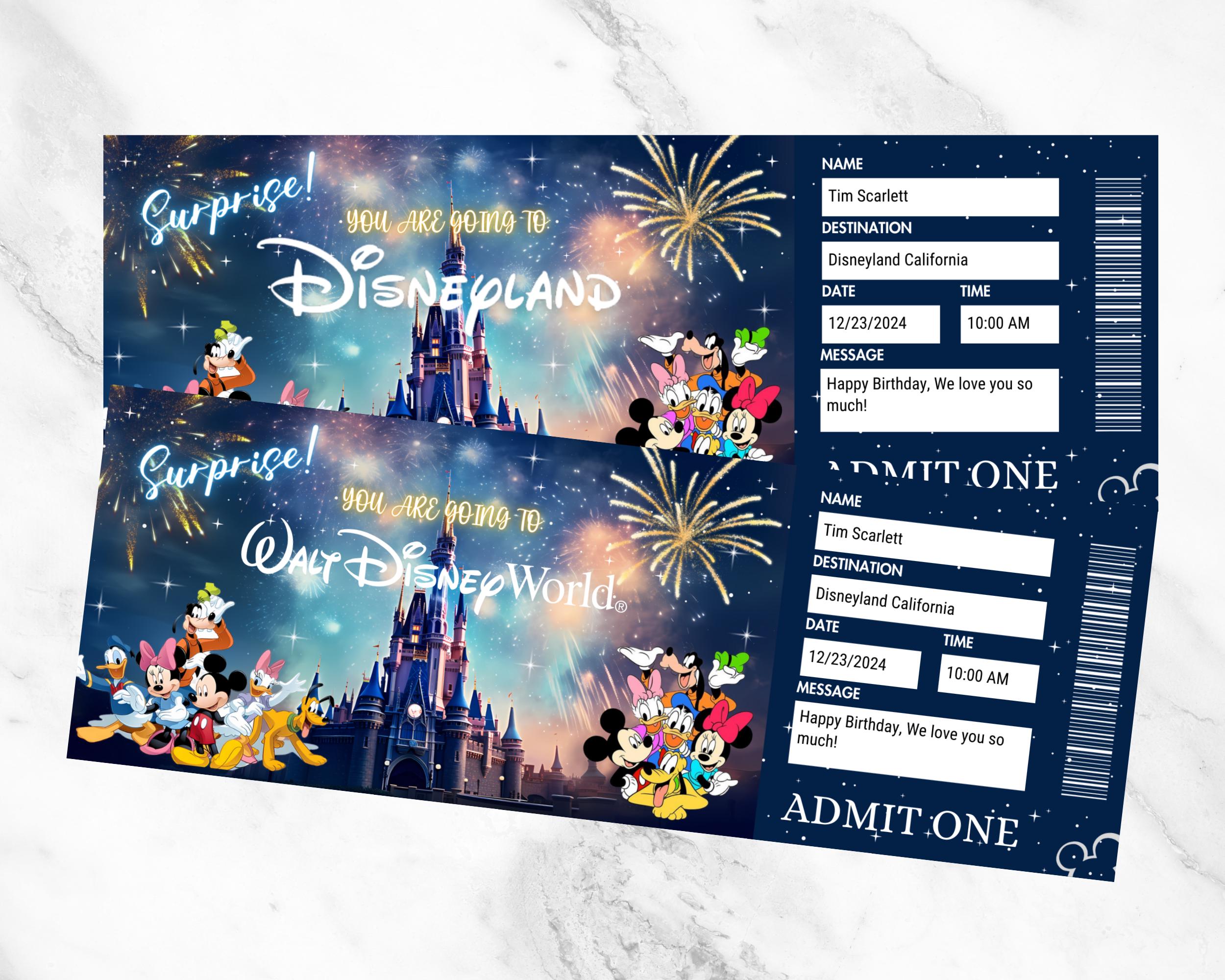 Editable Disneyland Ticket, Disneyworld Ticket, Surprise Reveal ...