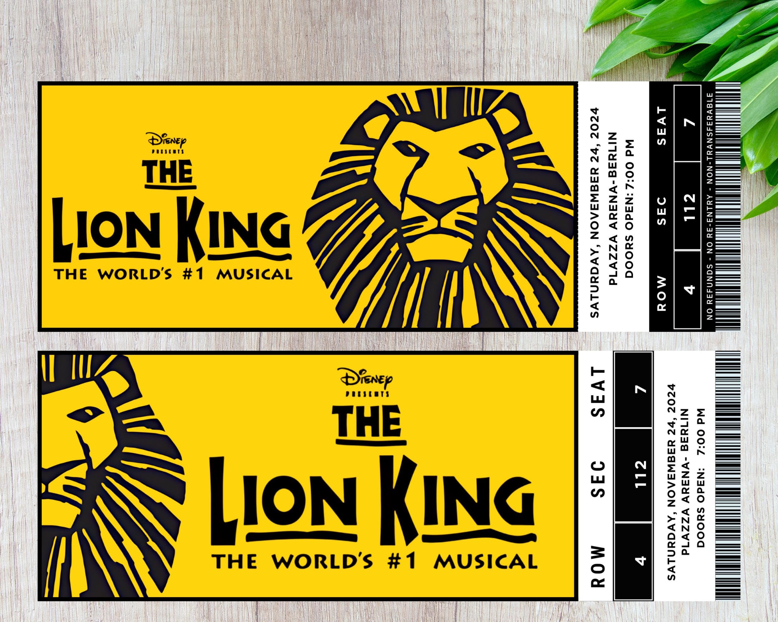 Printable Lion King Ticket, Editable Lion King Ticket, Musical Fake ...