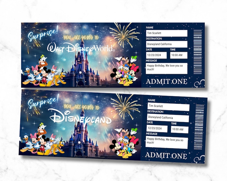 Editable Disneyland Ticket, Disneyworld Ticket, Surprise Reveal ...