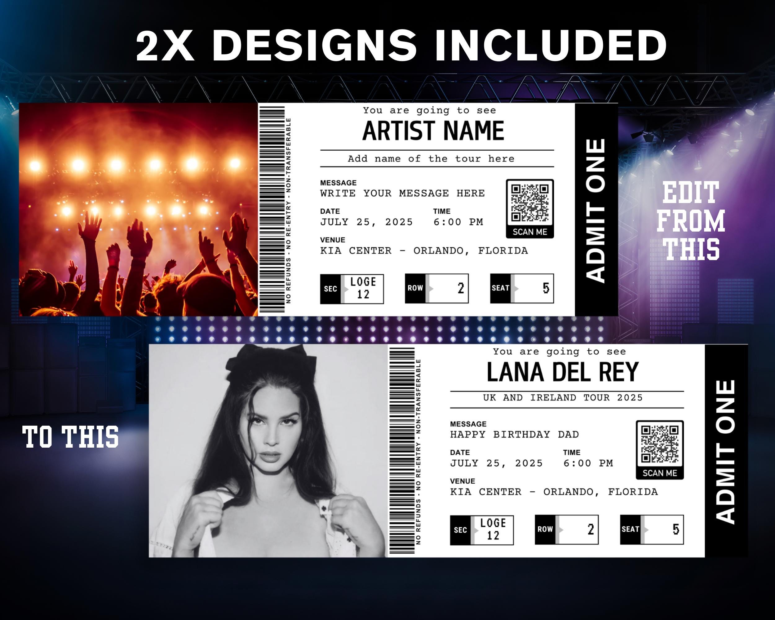 Concert Ticket Template, Editable DIY Event Ticket, Surprise Gift ...