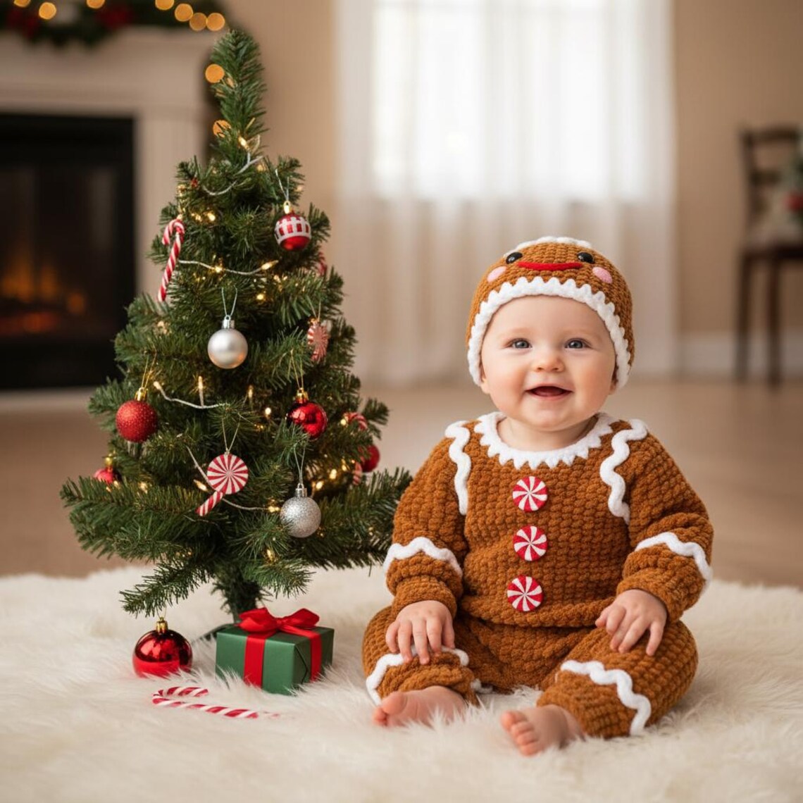 Gingerbread Man Baby Crochet Outfit, Handmade Christmas Infant Romper ...