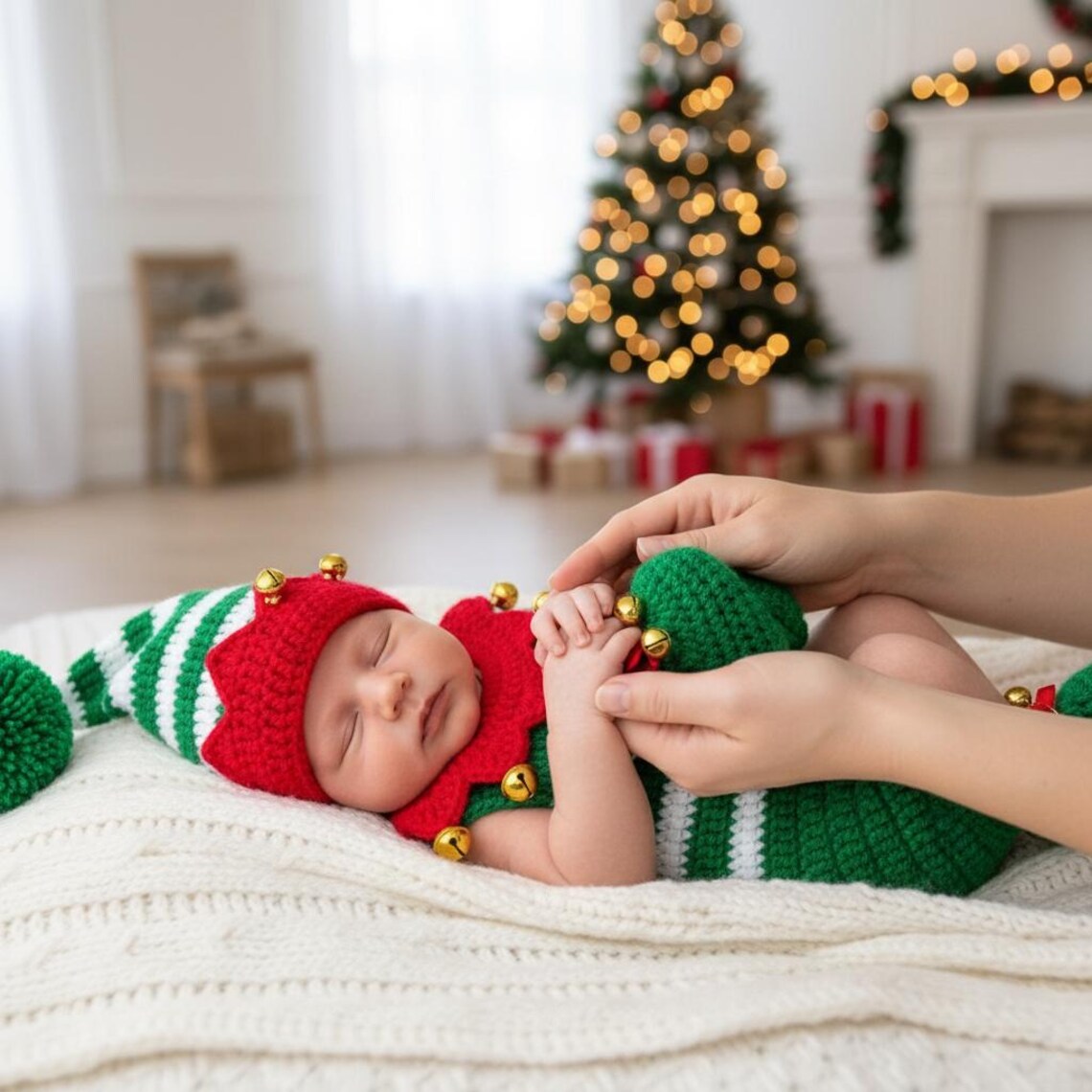 Elf Baby Crochet Outfit Set, Handmade Christmas Infant Clothes, Crochet ...