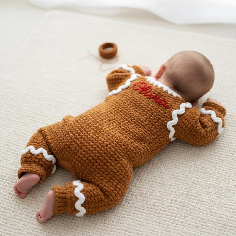Gingerbread Man Baby Crochet Outfit, Handmade Christmas Infant Romper ...