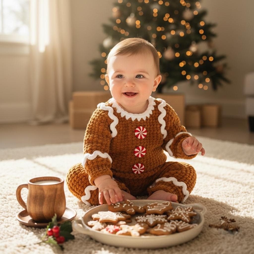 Gingerbread Man Baby Crochet Outfit, Handmade Christmas Infant Romper ...