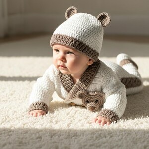 Crochet Baby Outfit Set, Handmade Infant Romper With Bear Hat and ...