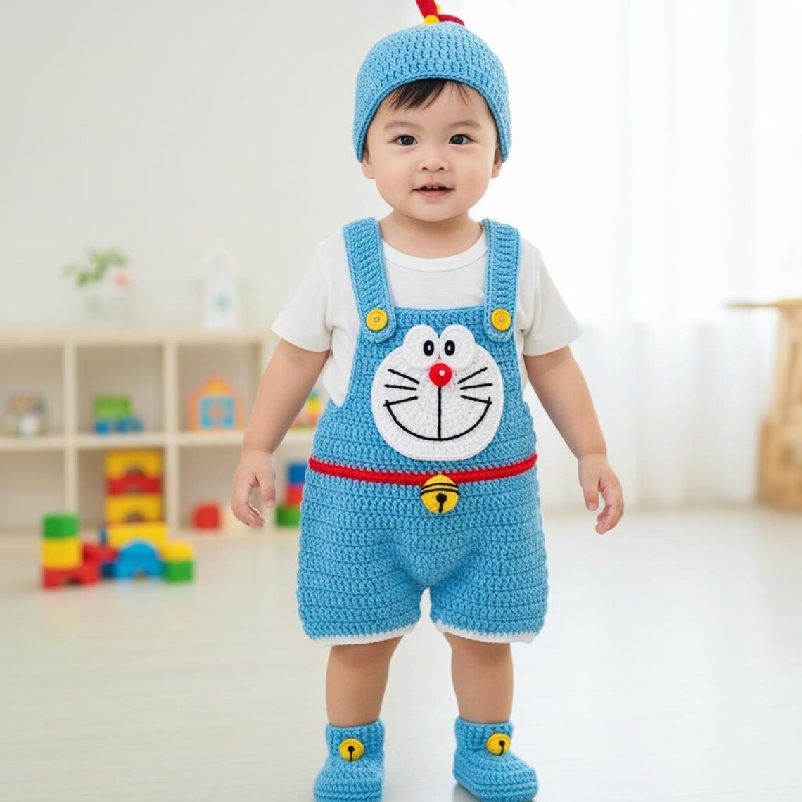 Baby Crochet Outfit Set, Doraemon Costume Newborn Photo Prop, Anime ...