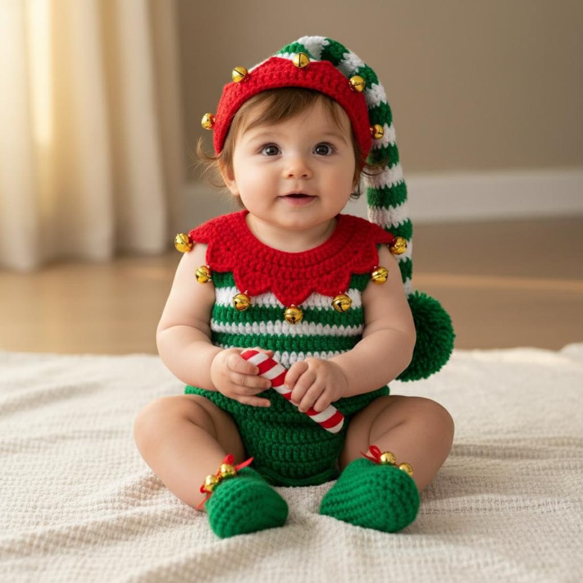 Elf Baby Crochet Outfit Set, Handmade Christmas Infant Clothes, Crochet ...