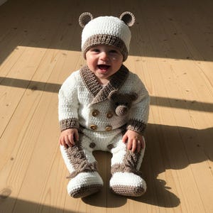 Crochet Baby Outfit Set, Handmade Infant Romper With Bear Hat and ...