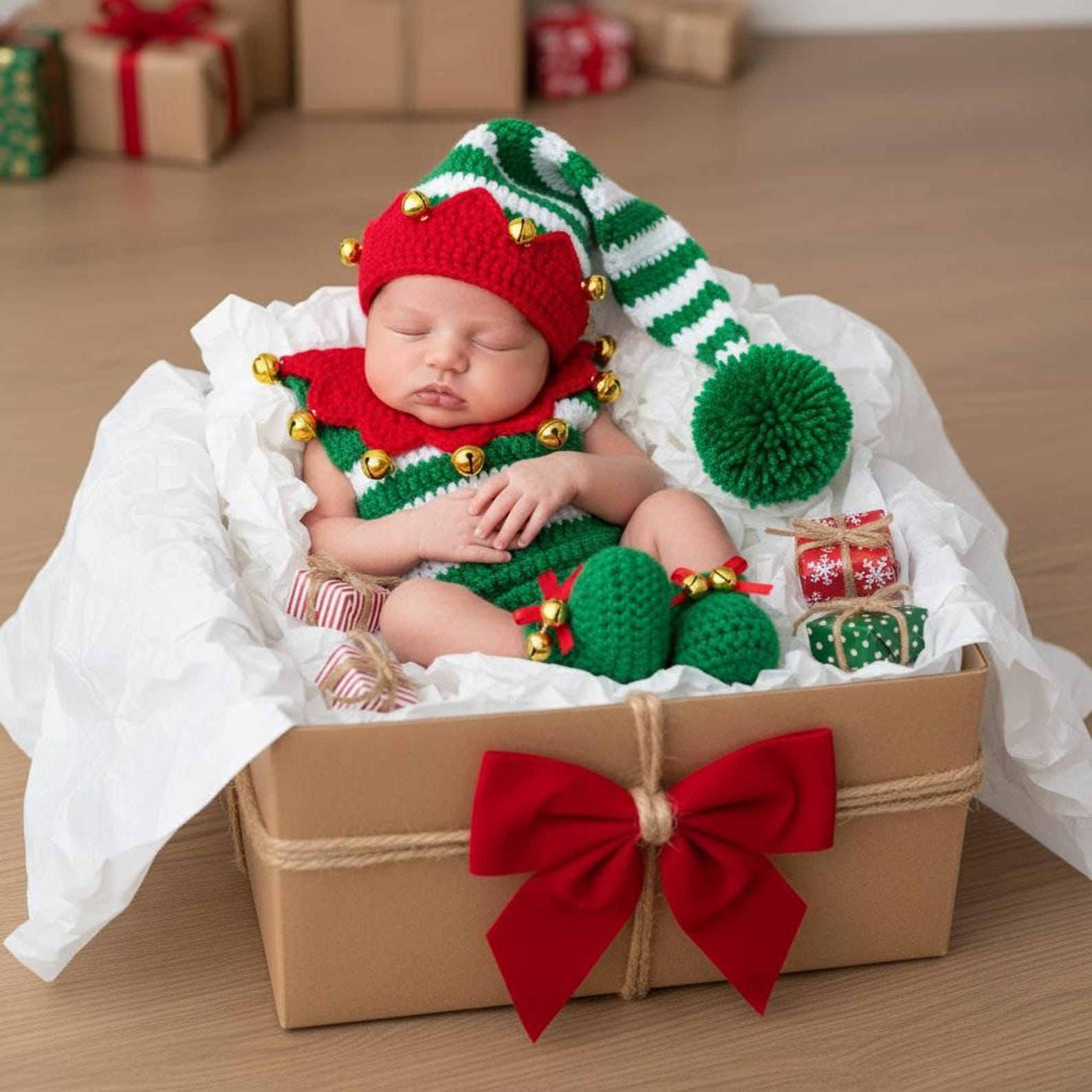 Elf Baby Crochet Outfit Set, Handmade Christmas Infant Clothes, Crochet ...