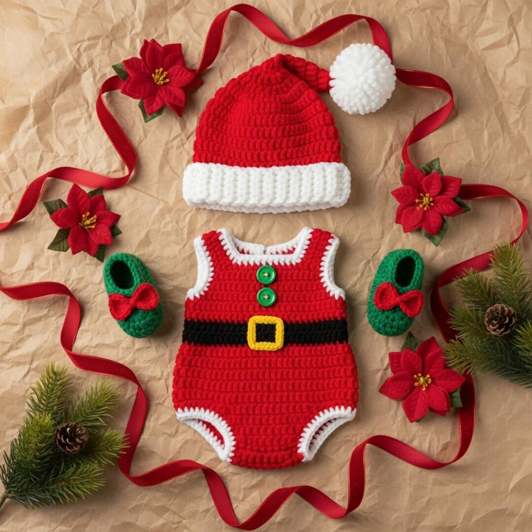 Santa Baby Crochet Outfit Set, Handmade Christmas Infant Clothes ...