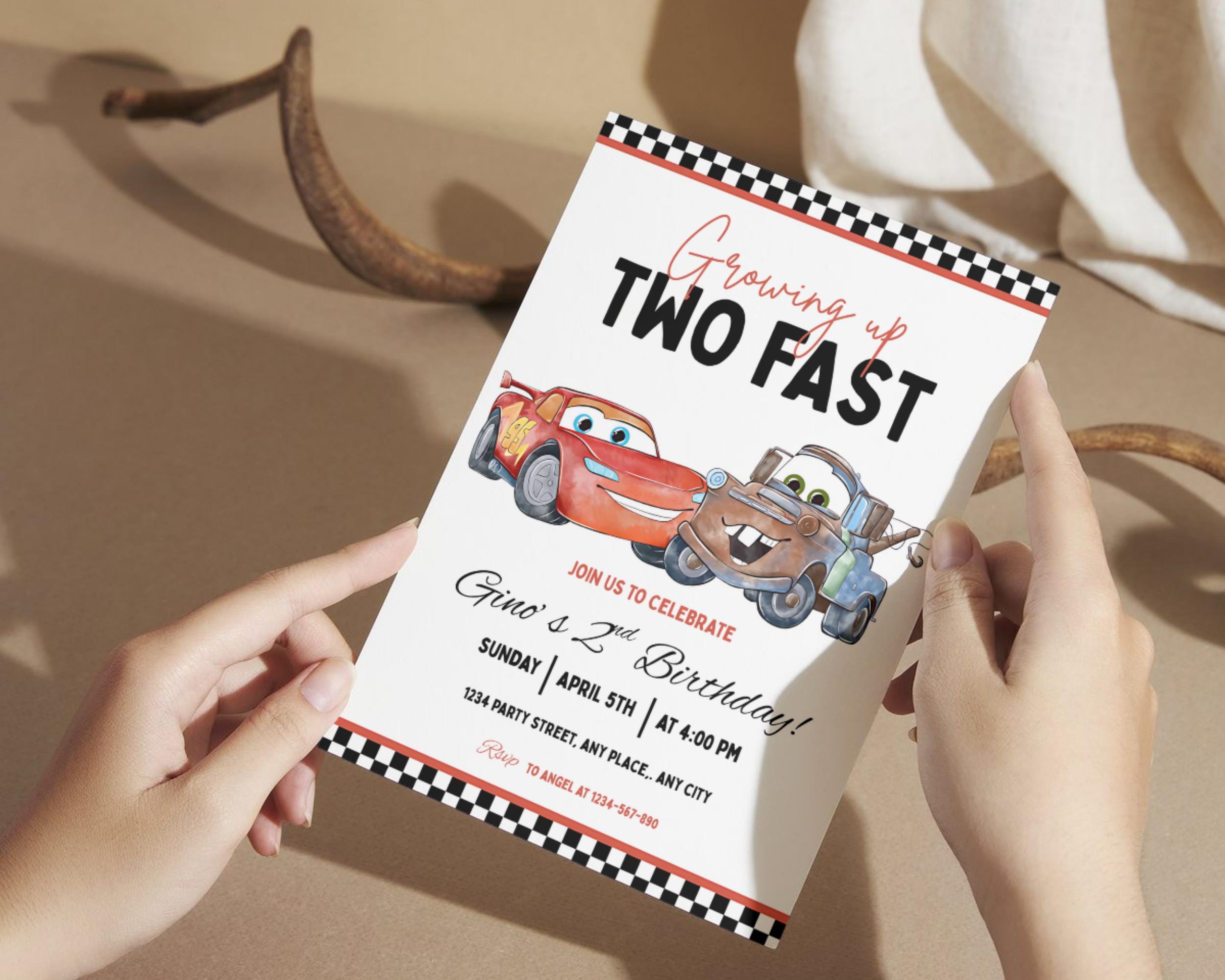 Cars Birthday Party Invitation, Lightning Mcqueen Birthday, Cars Party ...