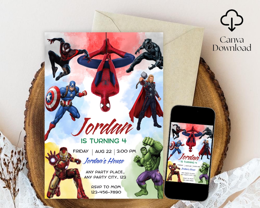 Editable Superheroes Birthday Invitation, Superhero Birthday Invite ...