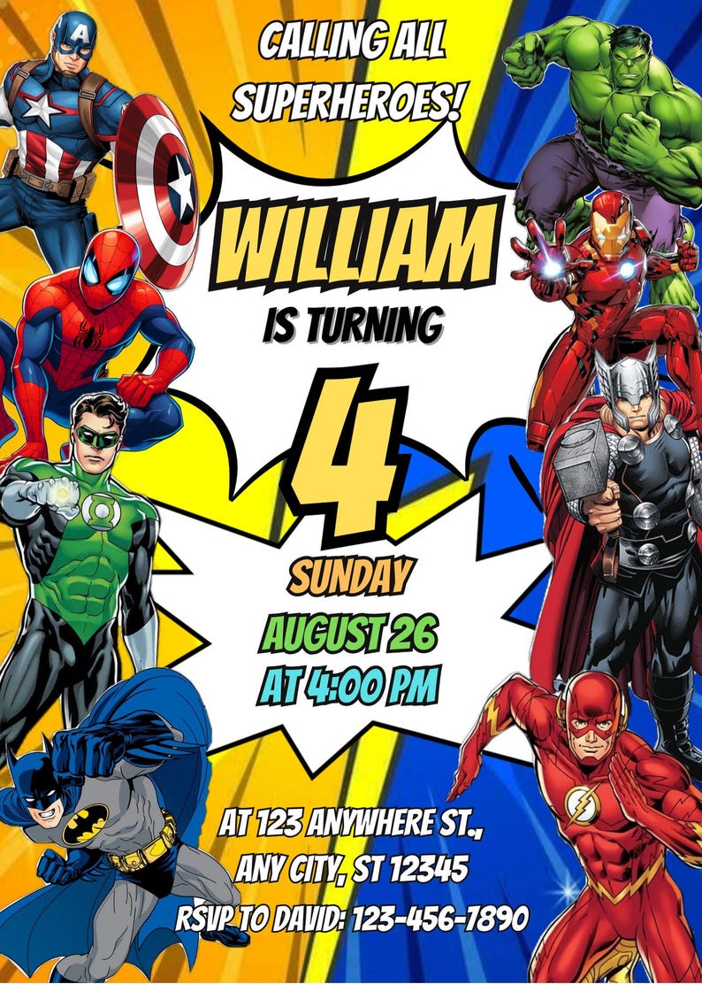 Editable Superheroes Birthday Invitation, Superhero Birthday Invite ...