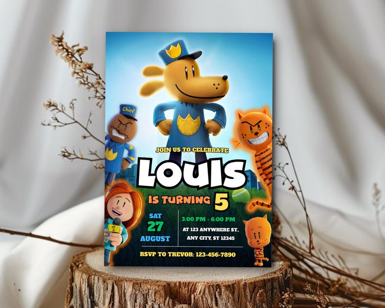 Editable Dog Man Birthday Invitation, Dog Man Invitation, Editable Kids ...