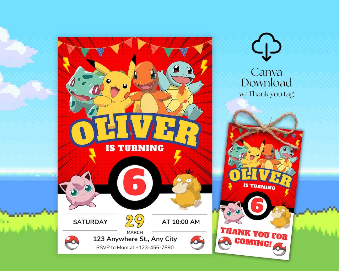 Editable Pokemon Invitation, Pokemon Birthday Invitation, Printable ...