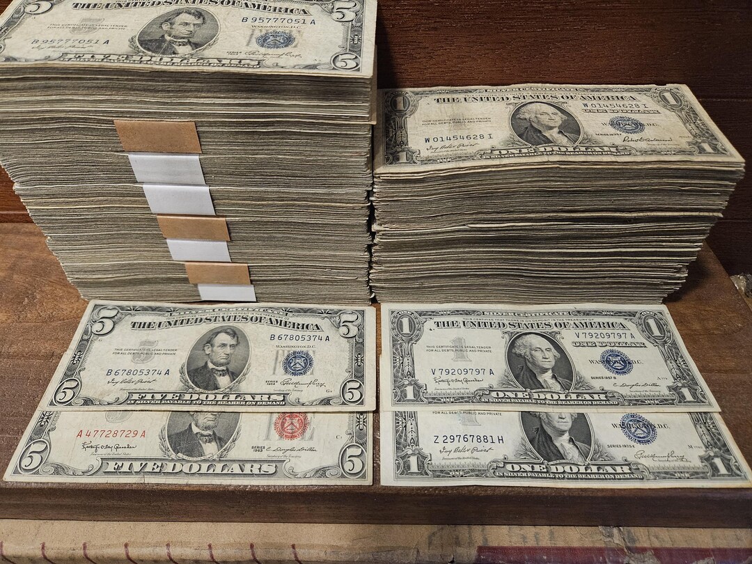 4 US Treasury Notes.... 1935 and 1957 1 Dollar Silver Cert, 1963 Red ...