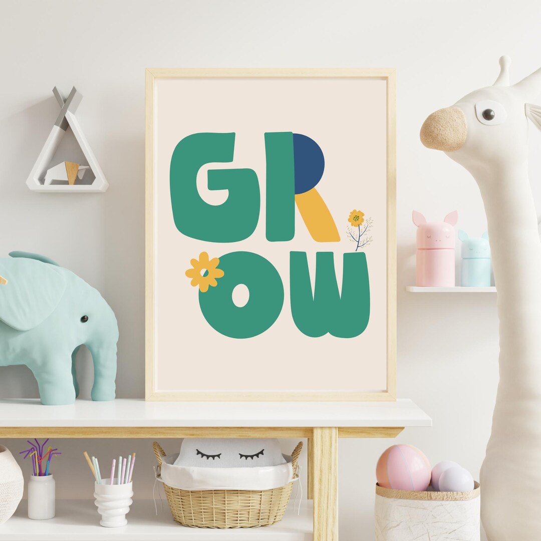 GROW Motivational Print for Kids Inspirational Wall Art for Kids Room ...