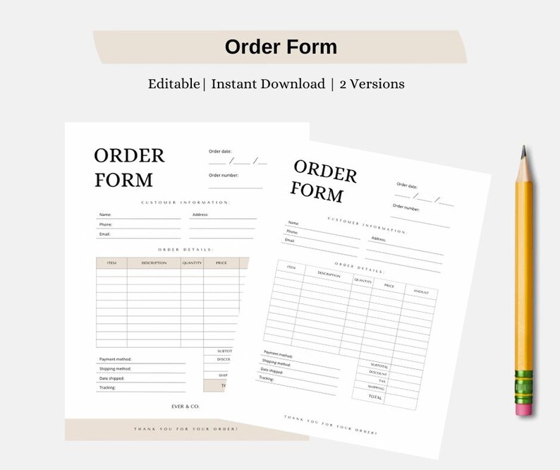 Editable Business Order Form Template, Small Business Order Invoice, Customizable Order Form ...