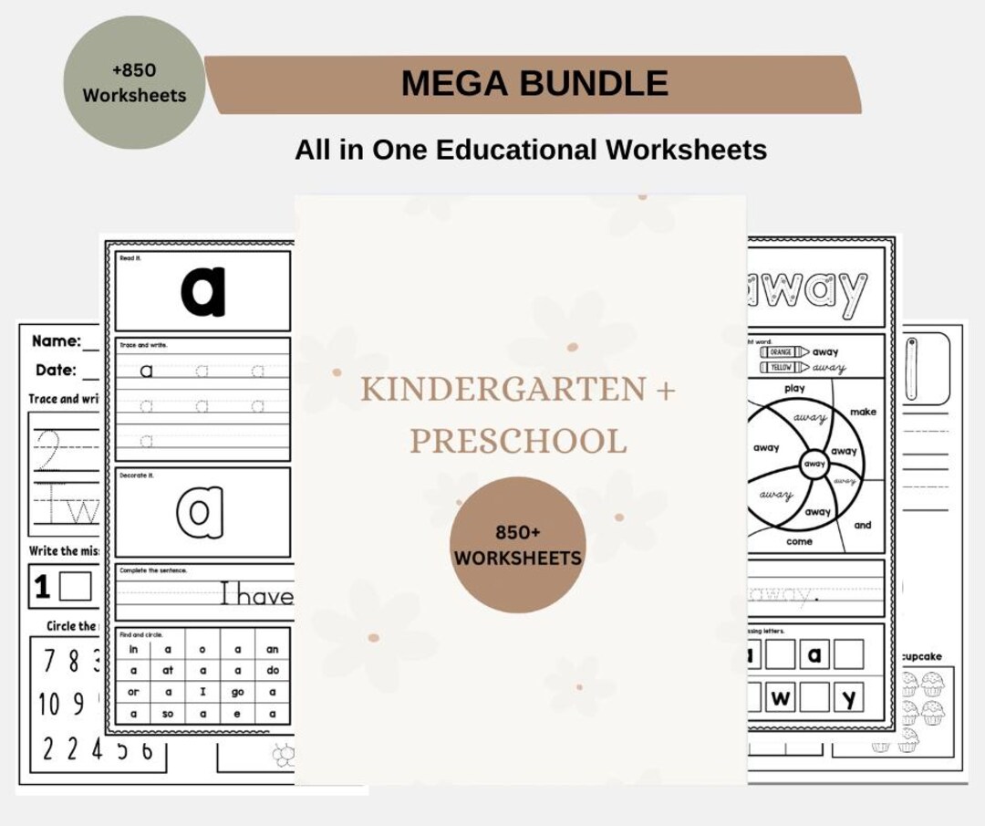 850+ Pre-k, Kindergarten Learning Worksheets Bundle Fun & Educational ...