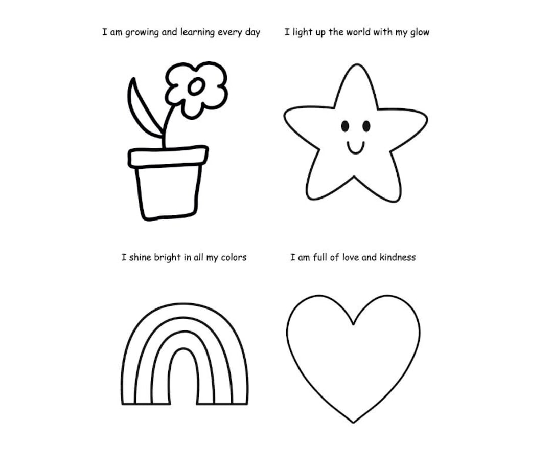 5 Positive Affirmation Coloring Pages, Coloring Sheets for Toddlers and ...