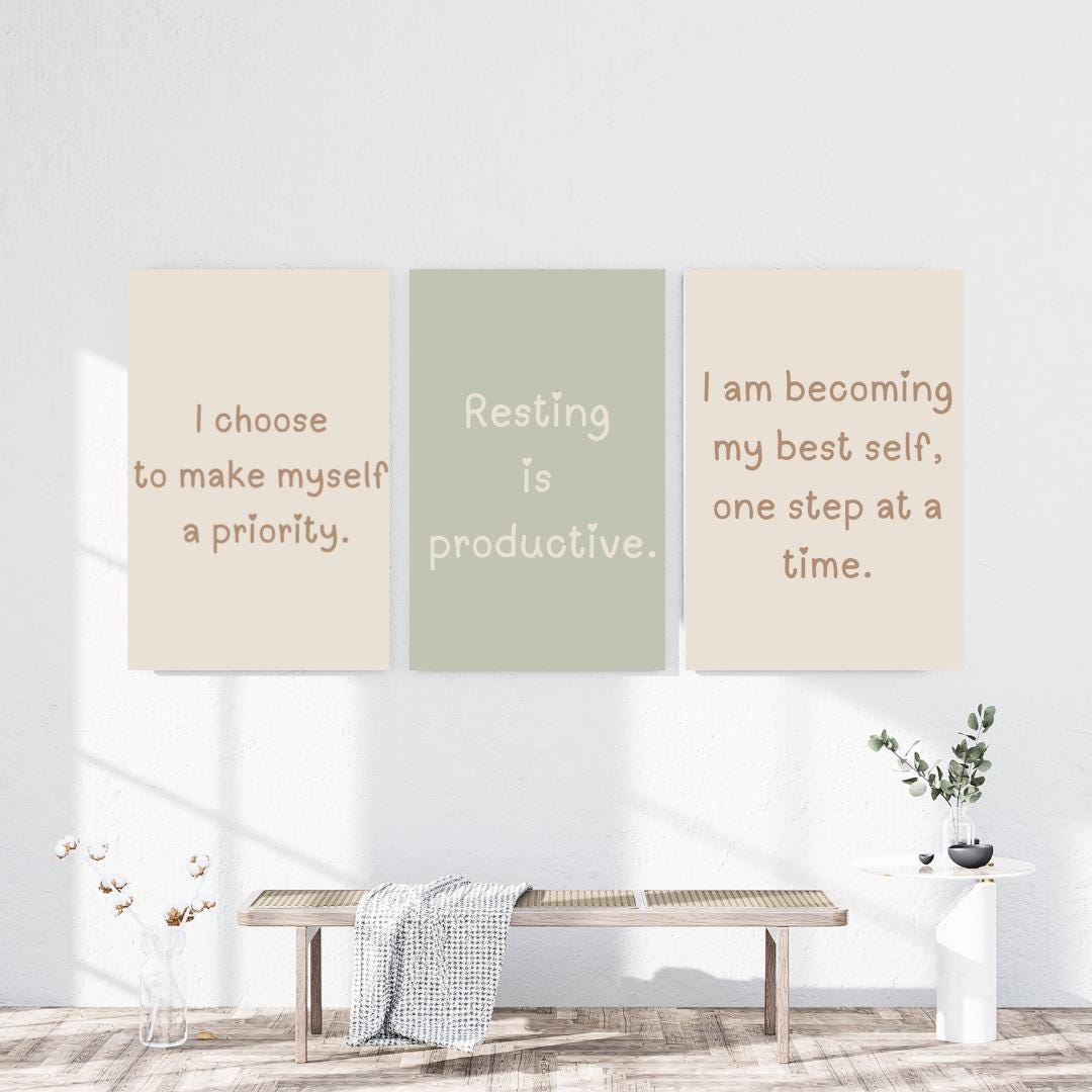 Printable Affirmation Wall Art Set of 3, Self-care Digital Prints ...