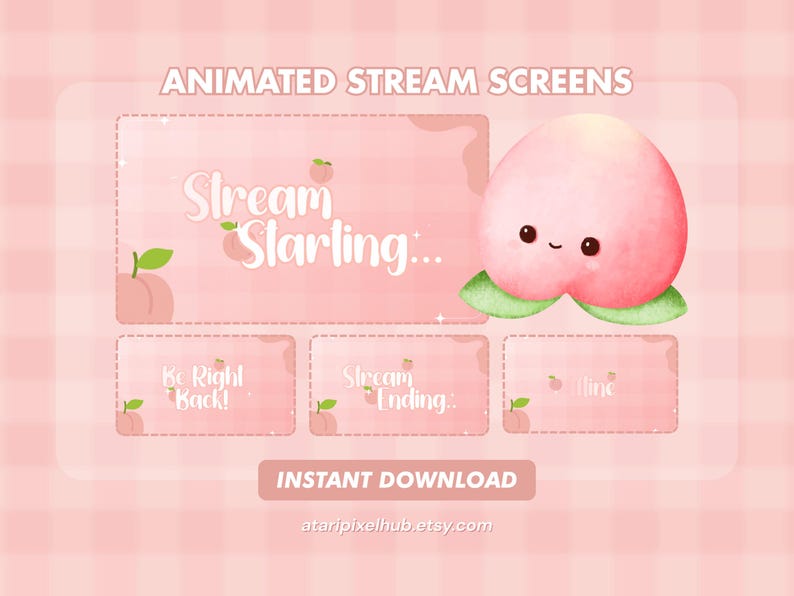 Animated Pink Peach Screens for Twitch, Overlay Pack, Lofi Aesthetic ...