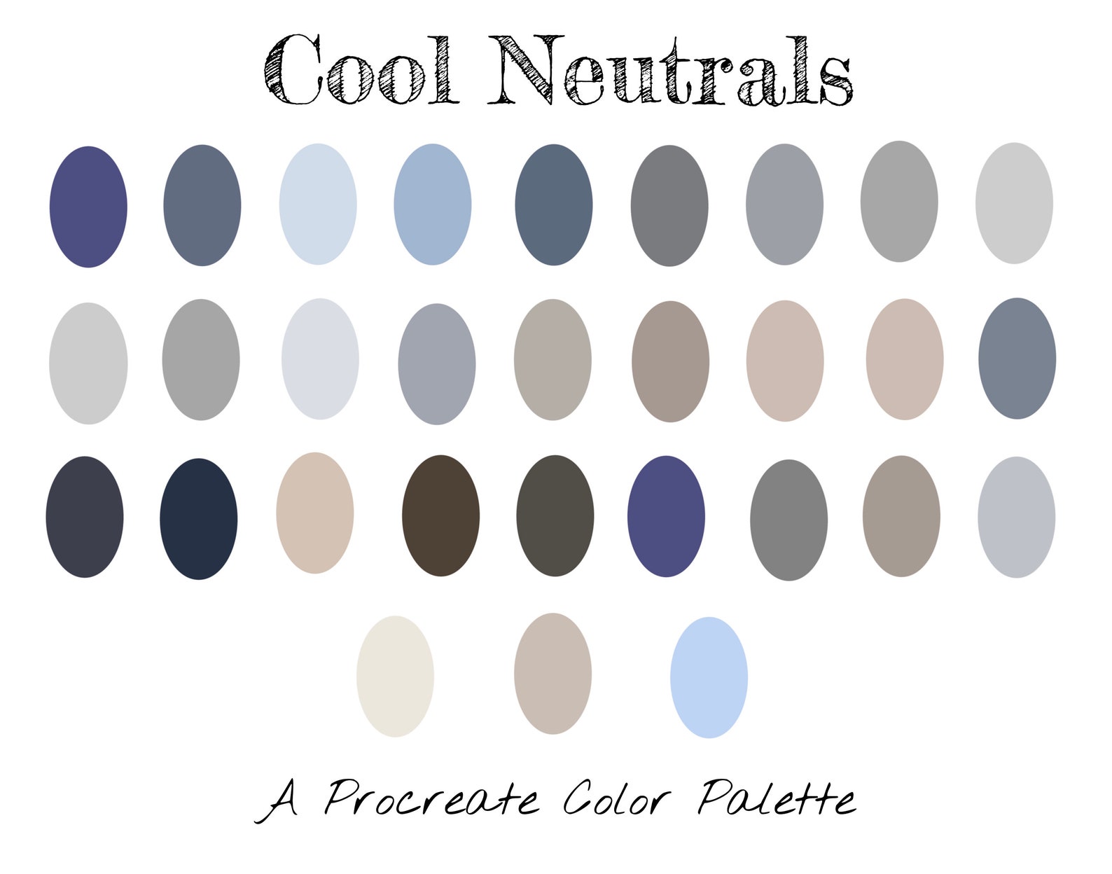 Procreate Cool Neutral Color Palette Color Swatches | Etsy