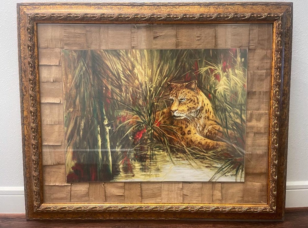 Vintage Leopard Oil Painting Original Signed Wildlife Art Large Animal ...