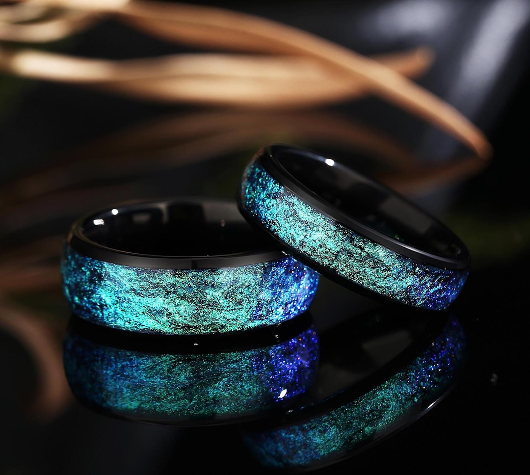 8mm 6mm Galaxy Wedding Band Set, Unique Matching Couple Rings, Titanium ...
