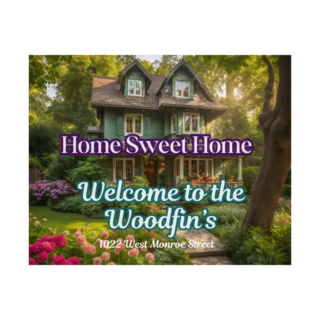 Poster, Homecoming Welcome Sign With House and Flowers, Satin Wall Art ...