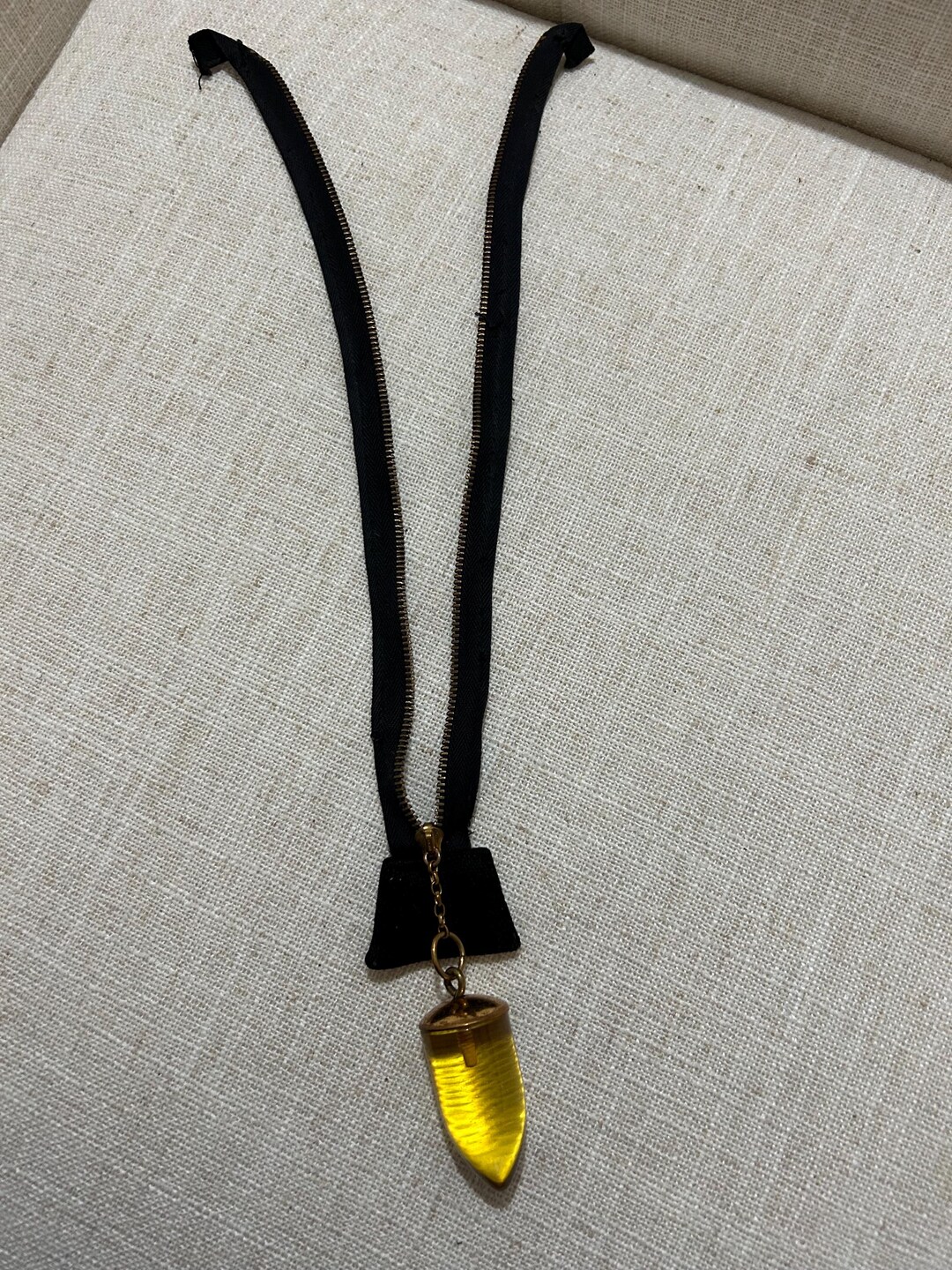 Vintage Metal Zipper With Black Fabric and Amber Pull, 12 Inch, 1940's ...