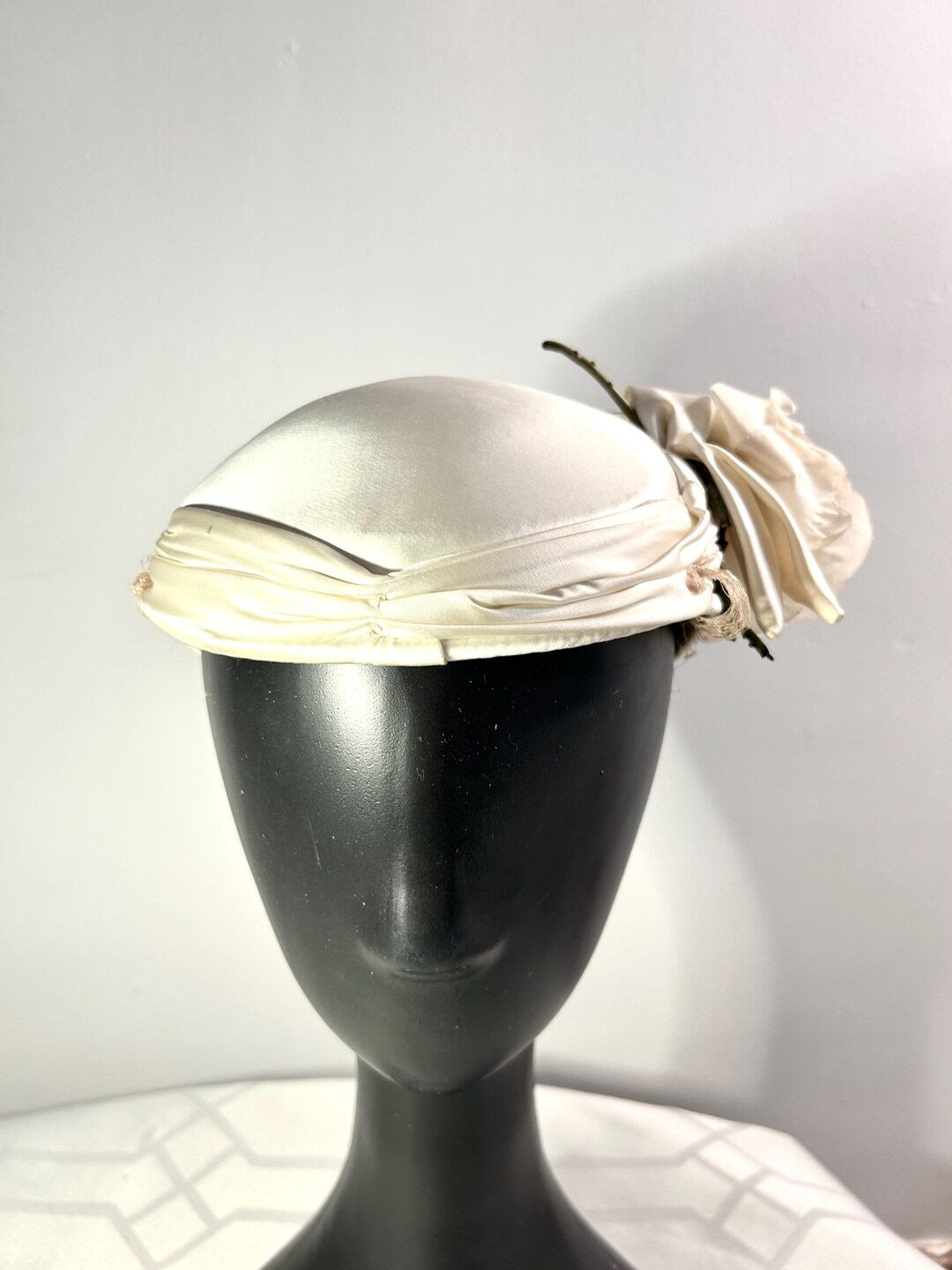 Vintage White Satin Juliette Cap Hat With Fabric Flower, 1950's, an ...