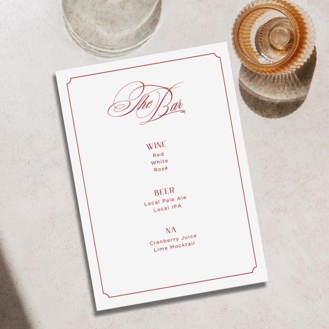 Minimalist Cupid Collection Bar Menu - Etsy