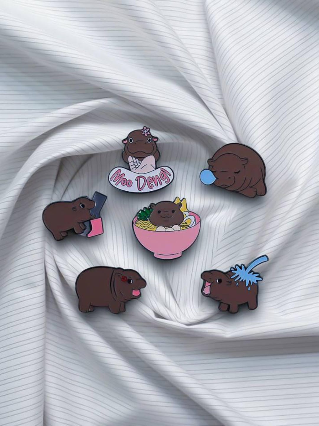 Moo Deng Meme Enamel Pin Lot 6x Cute Hippo Funny Pins Set - Etsy