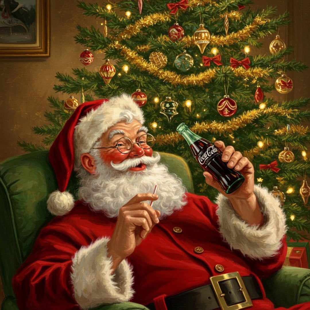 1930's Santa Claus Drinking Coke Sitting Besides Christmas Tree - Etsy