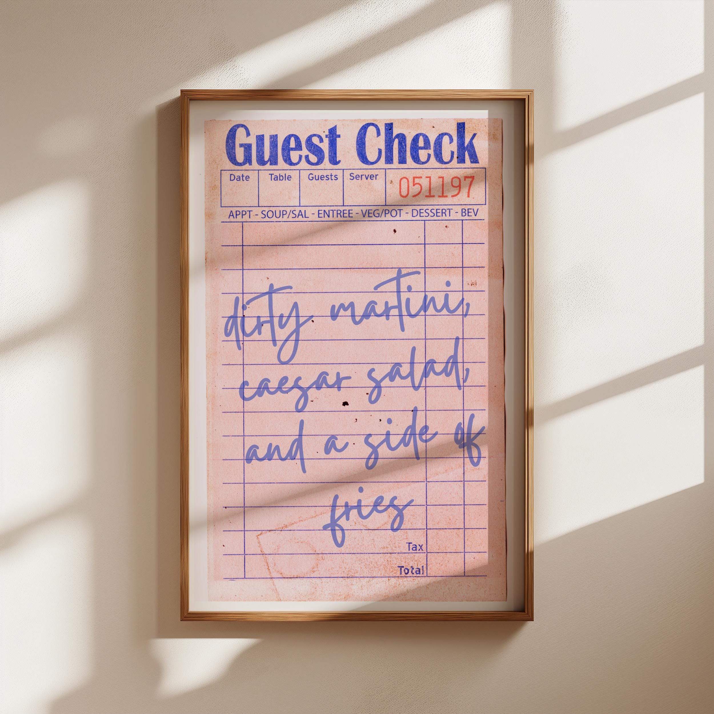 Personalized Guest Check, DIGITAL DOWNLOAD, Guest Check Print ...