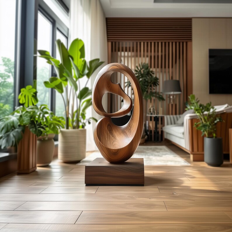 Modern Wooden Oval Flow Sculpture – Handmade Abstract Organic Loop ...