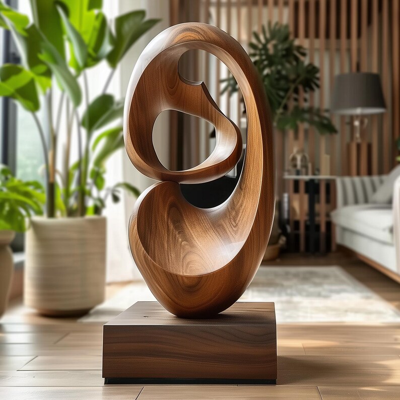 Modern Wooden Oval Flow Sculpture – Handmade Abstract Organic Loop ...