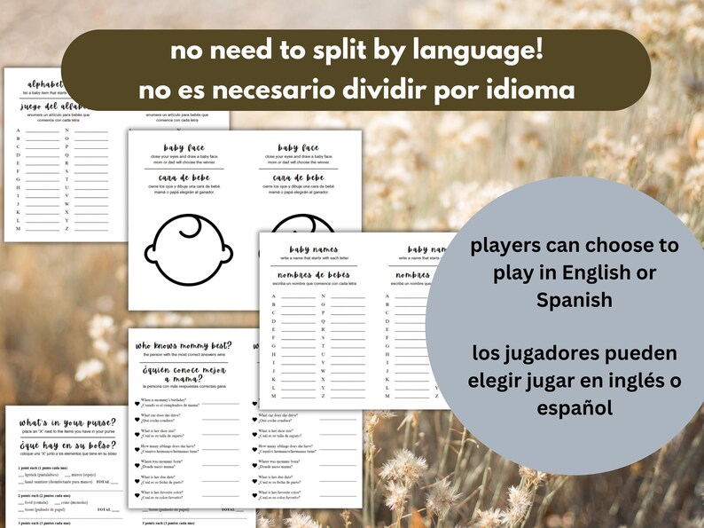 Bilingual Baby Shower Games: English & Spanish (PDF) - Etsy Canada