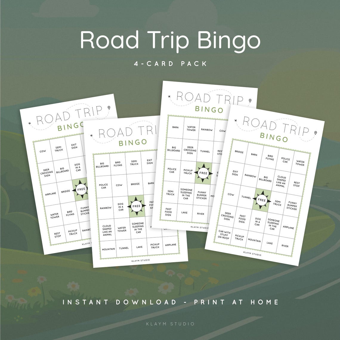 Road Trip Bingo for Kids — 4 Printable Game Cards — Fun Travel Activity ...